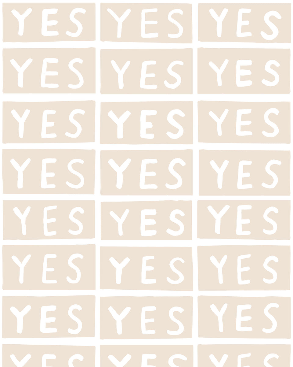 Yes by Larry Yes - Taupe on White - Commercial Wallpaper